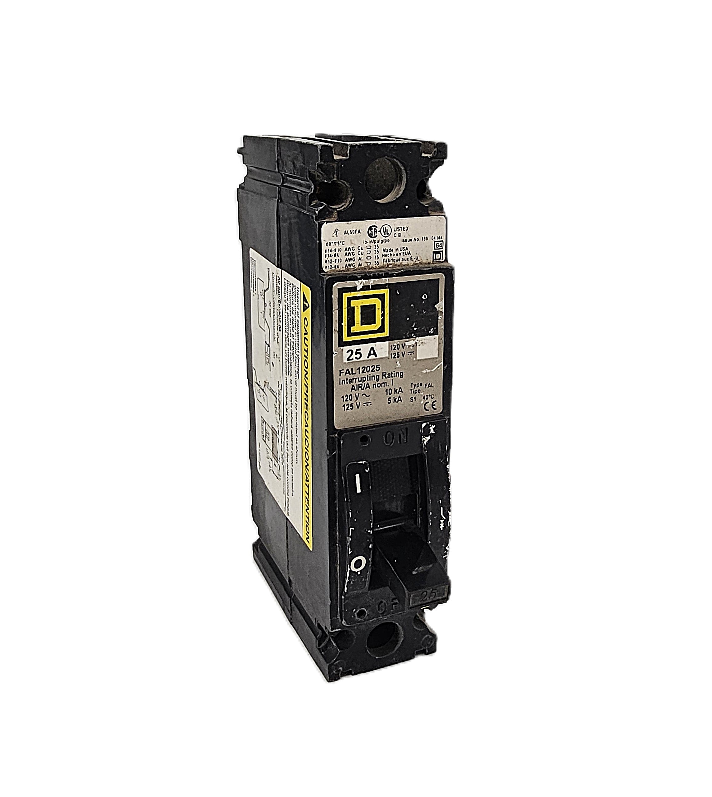Square D FAL12025 Circuit Breaker 1-Pole, 25 Amp, 120V AC / 125V DC, T ...