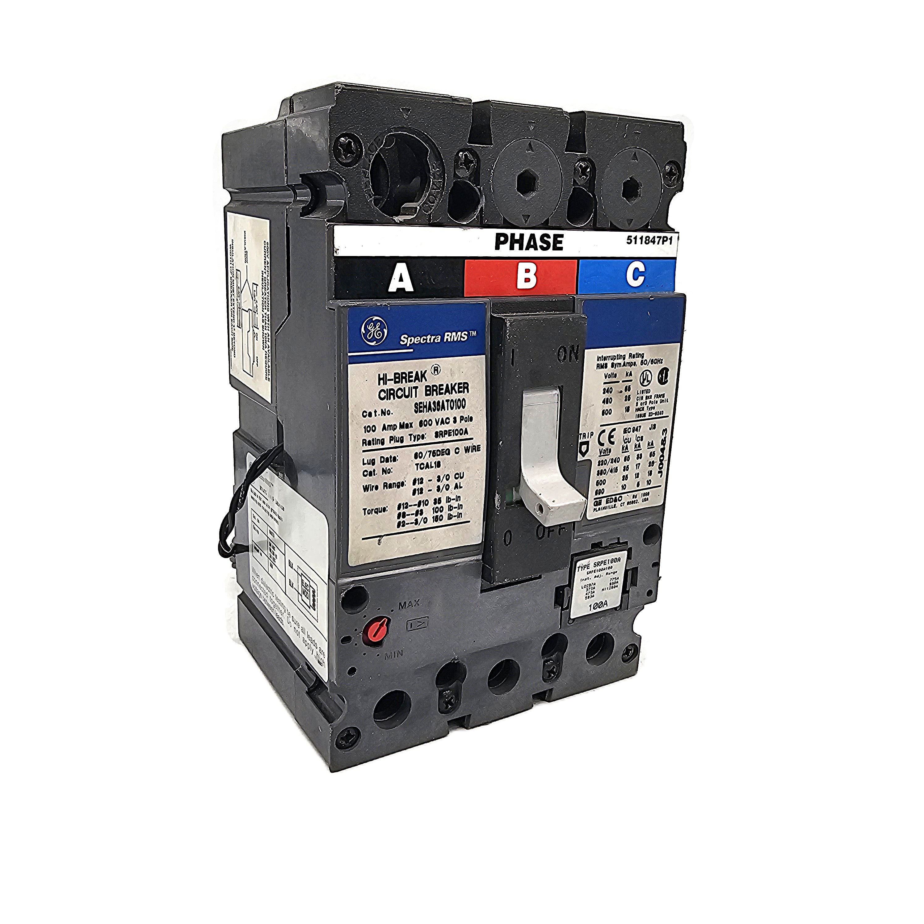 General Electric Spectra RMS SEHA36AT0100 Circuit Breaker 3-Pole, 100 ...