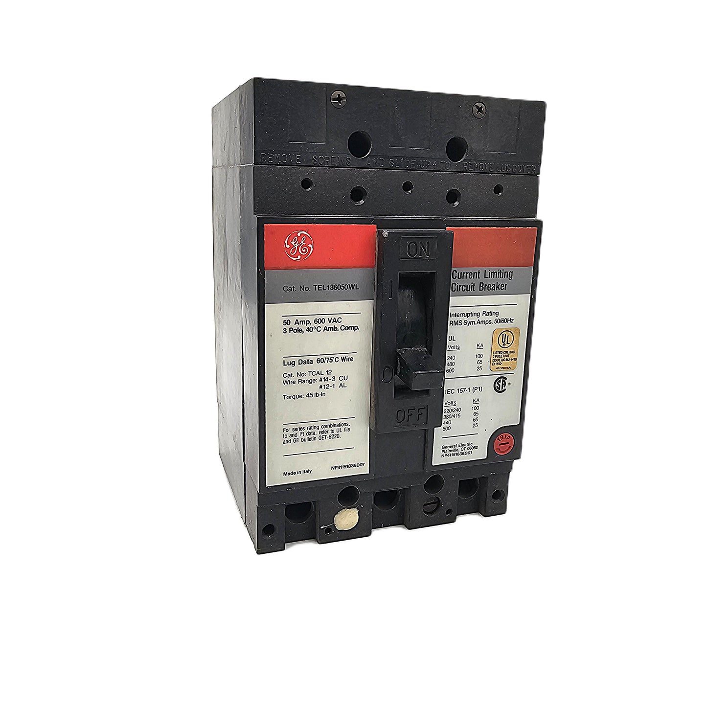 General Electric TEL136050 Circuit Breaker 3-Pole, 50 Amp, 600V AC, Cu ...