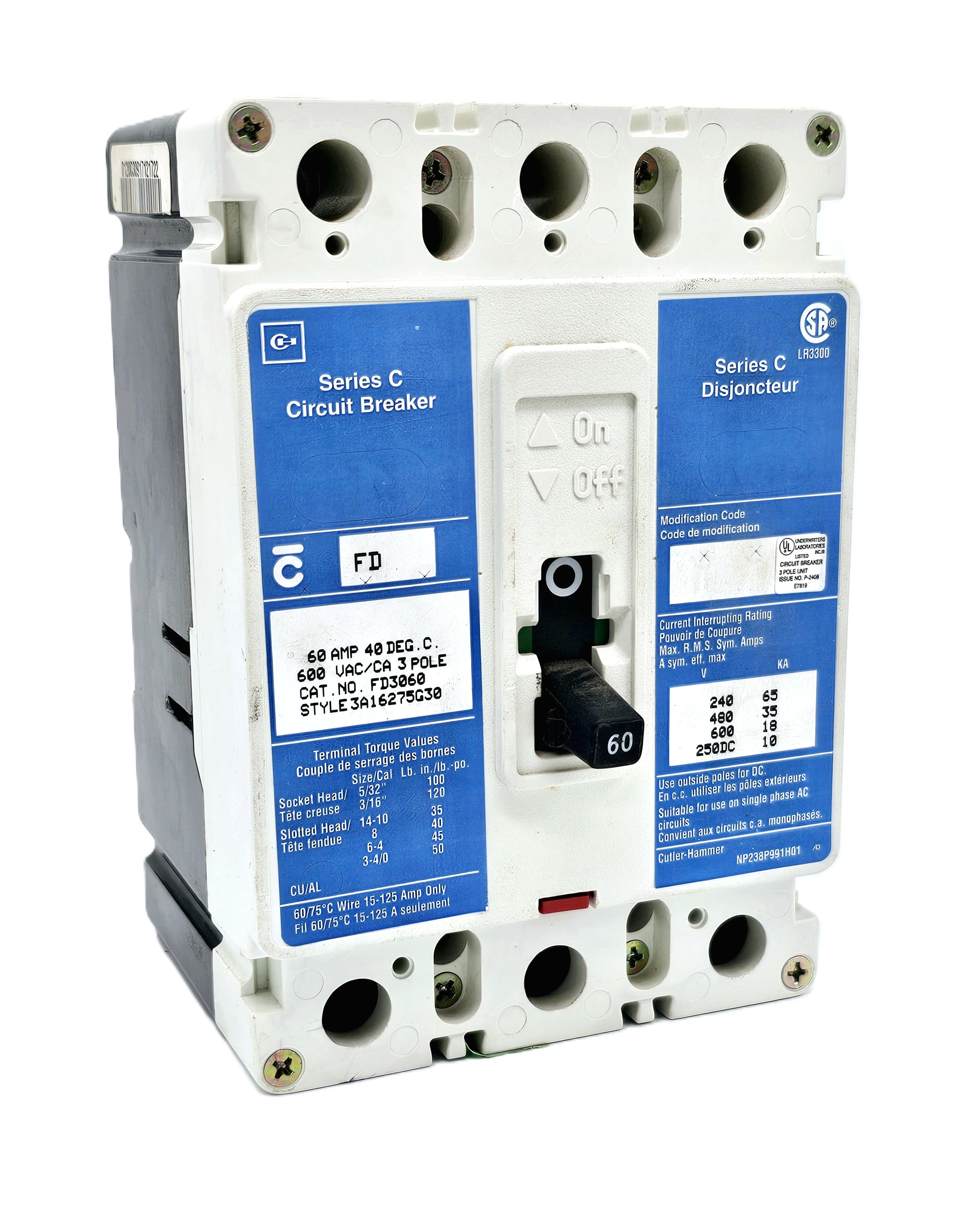 Eaton FD3060 Series C Circuit Breaker 60 Amp, 3-pole Series C Bolt-On ...